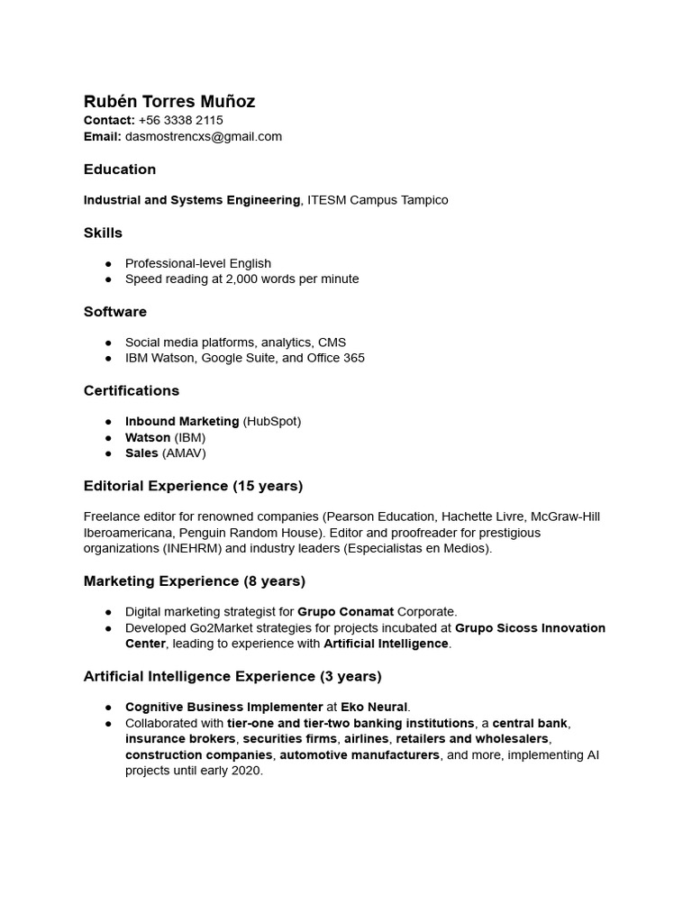 CV English RTM 2025 | PDF