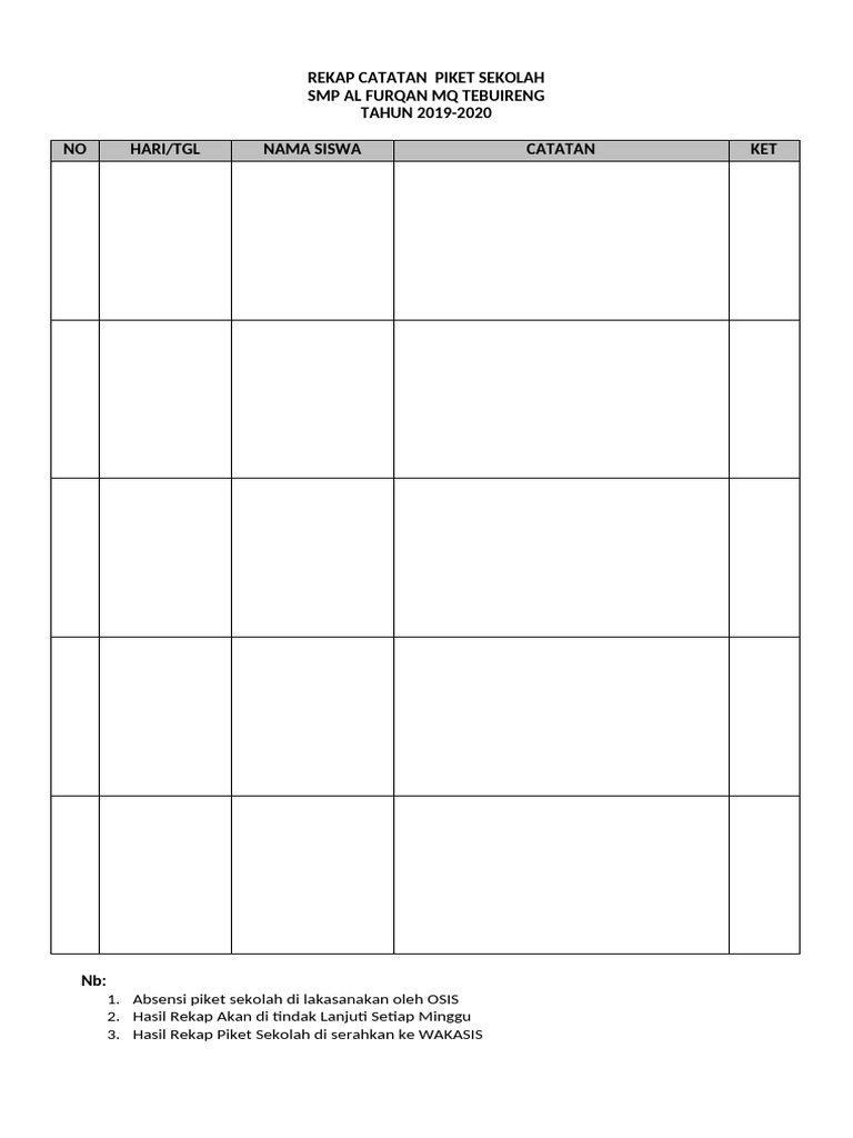 Rekap Catatan Piket Sekolah | PDF