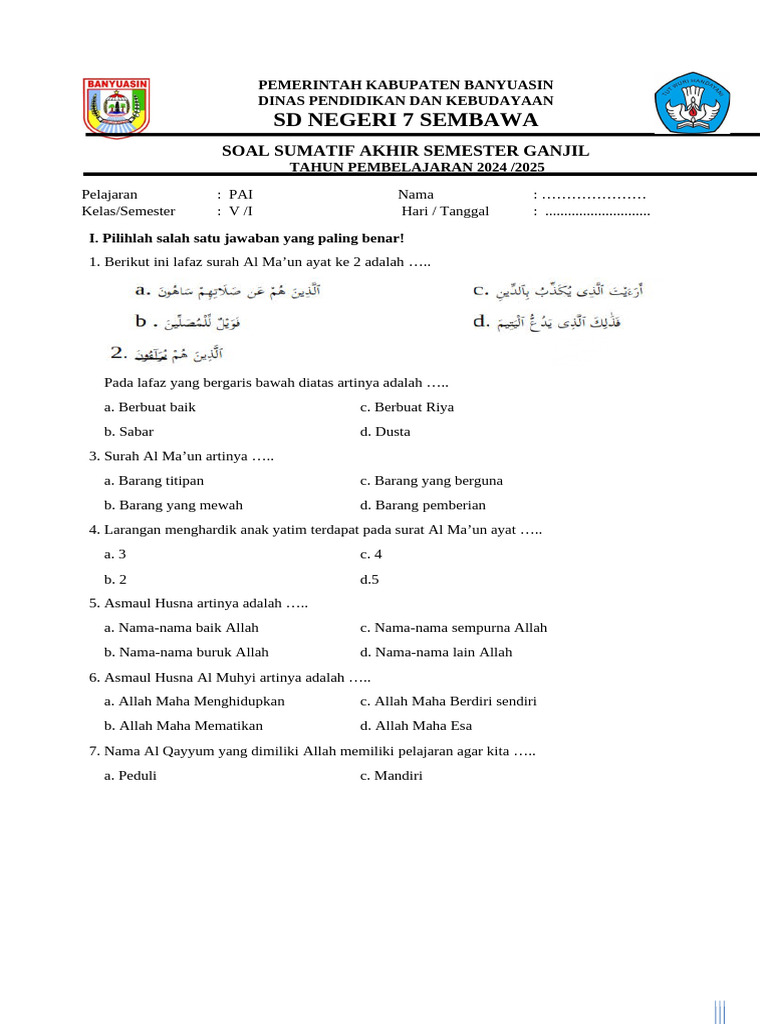 Soal Sas Kelas 5 | PDF