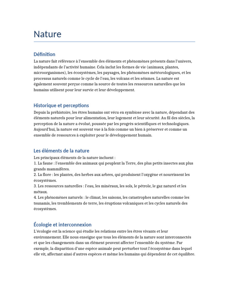 Définition et enjeux de la nature | PDF | Environnement naturel | La nature