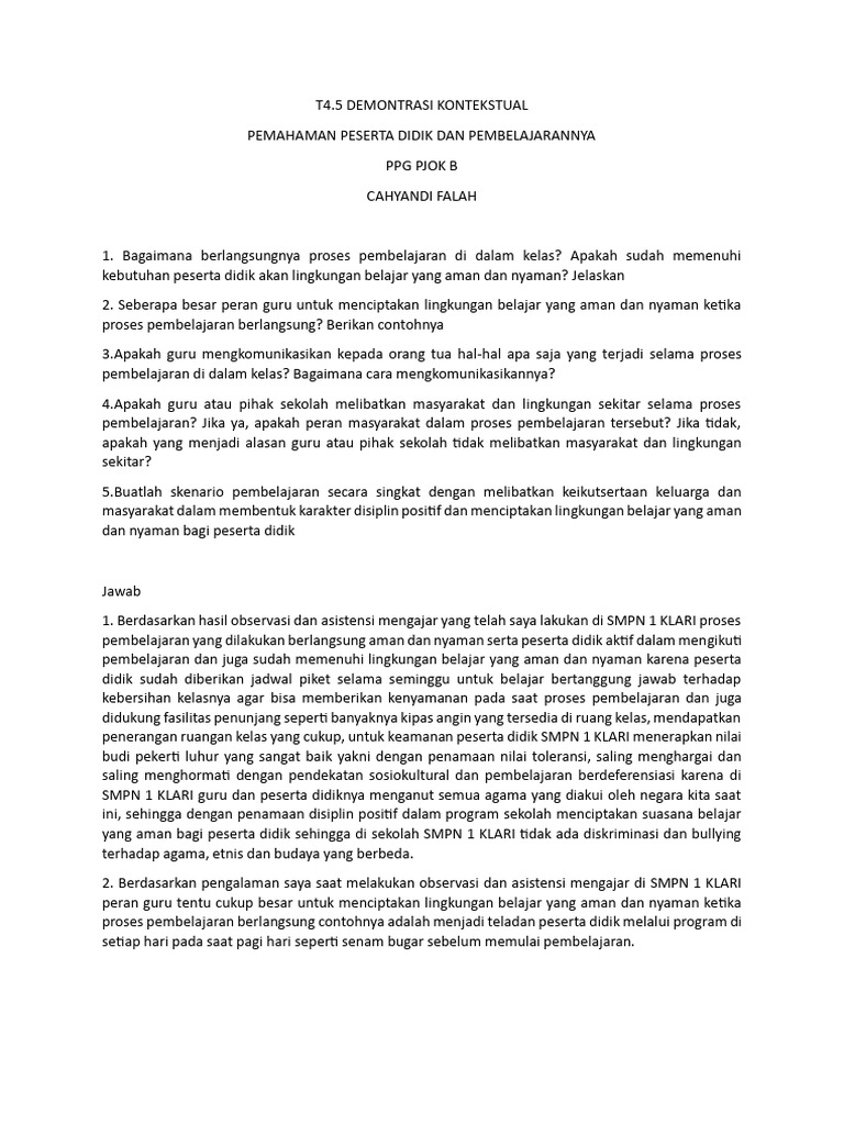 T4.5 DEMONTRASI KONTEKSTUAL PEMAHAMAN PESERTA DIDIK CAHYANDI FALAH | PDF
