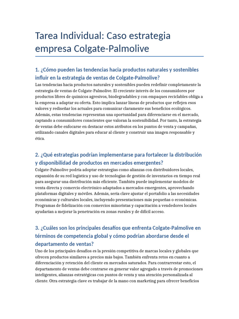 Tarea Caso Colgate Palmolive | PDF | Marketing | Mercado (economía)