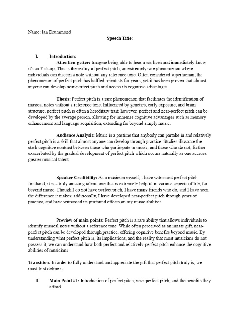 Informative Speech Outline | PDF | Pitch (Music) | Psychology