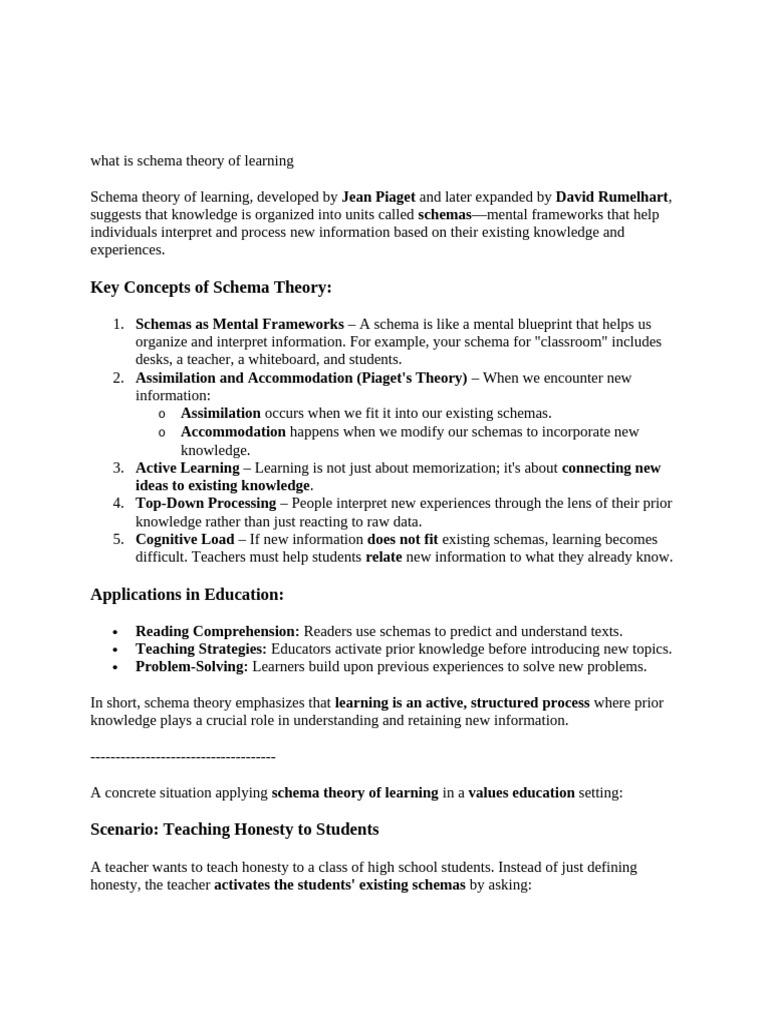 Understanding Schema Theory in Learning | PDF | Schema (Psychology ...