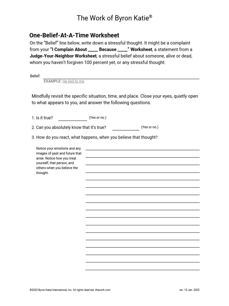 2 One Belief at A Time Worksheet v20250115 | PDF