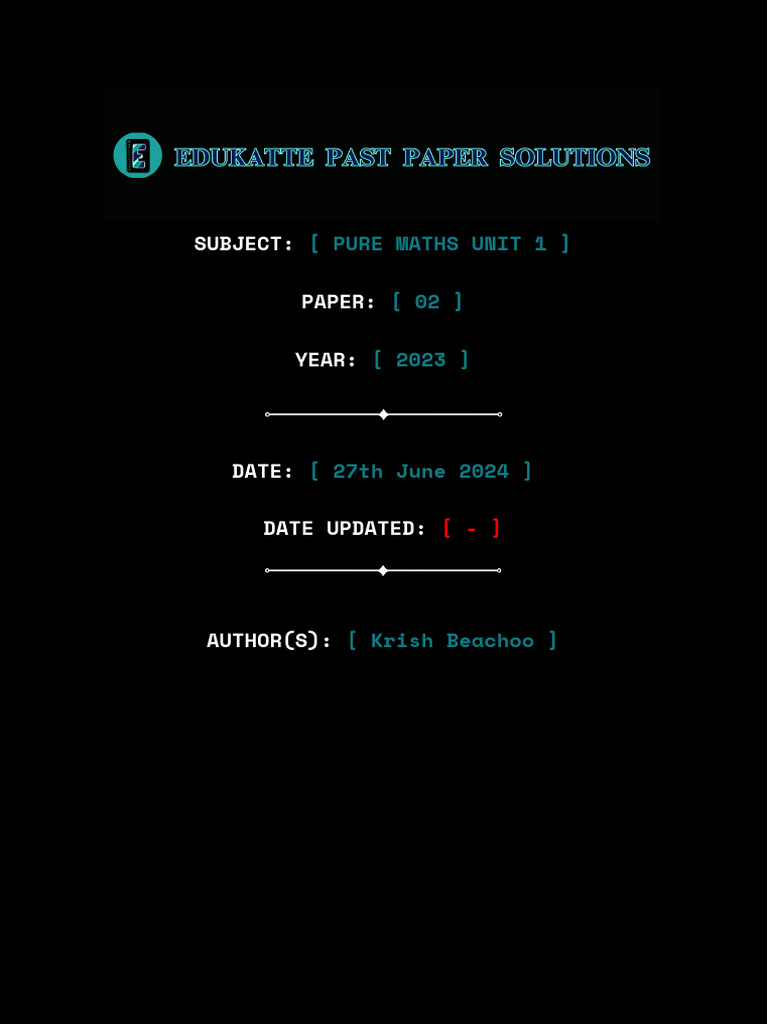 2023 Pure Math Unit 1 Paper 2 | PDF | Line (Geometry) | Equations