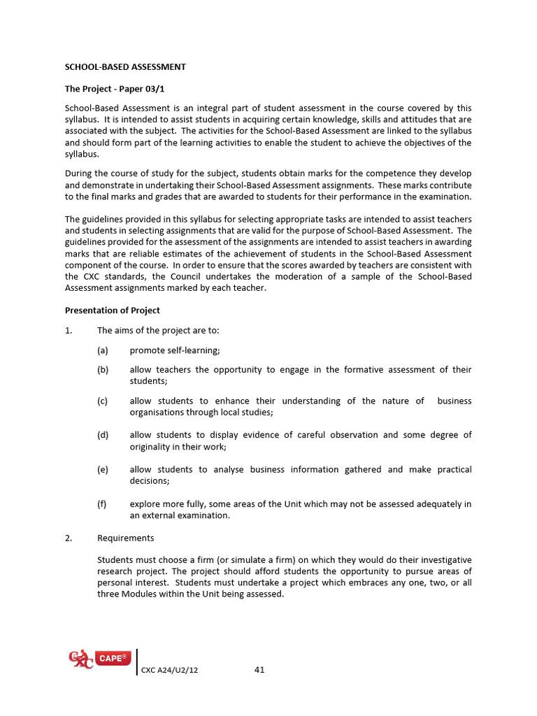 CAPE MOB SYLLABUS - SBA DETAILS.pdf | PDF | Educational Assessment | Data