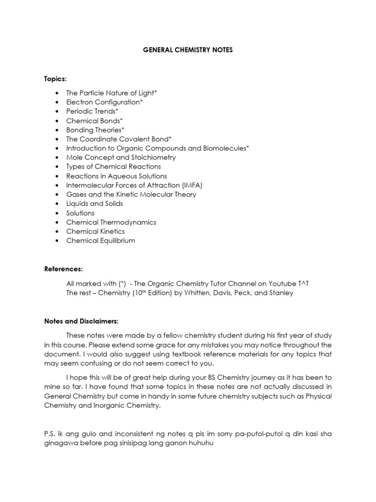 General Chemistry Study Notes | PDF