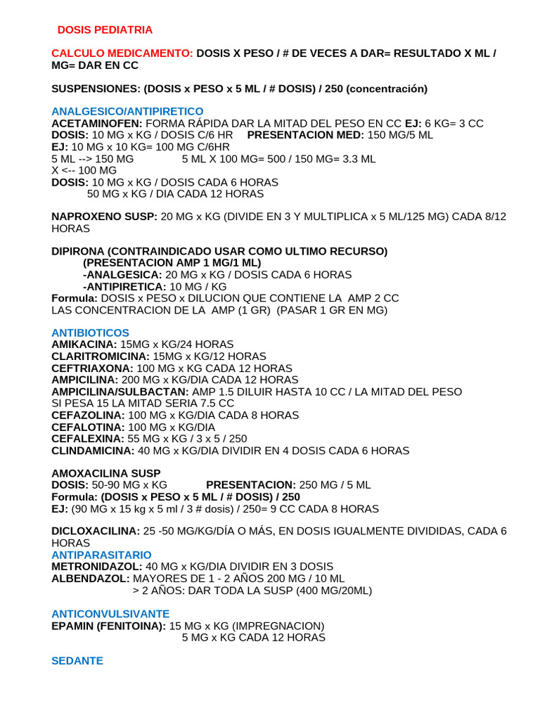 DOSIS PEDIATRIA | PDF | Drogas Psicoactivas | Farmacología