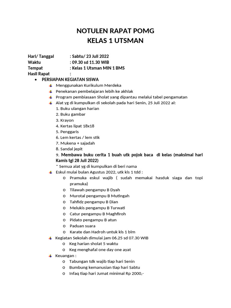 Notulen Rapat Pomg | PDF