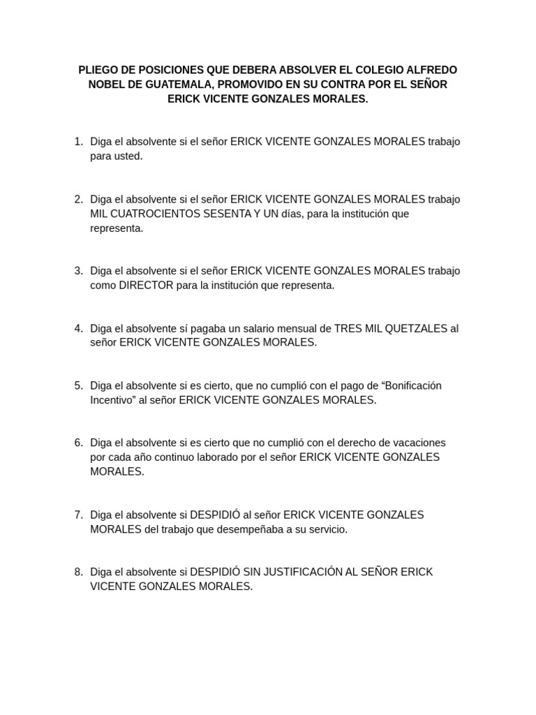 Pliego Posiciones Erick | PDF