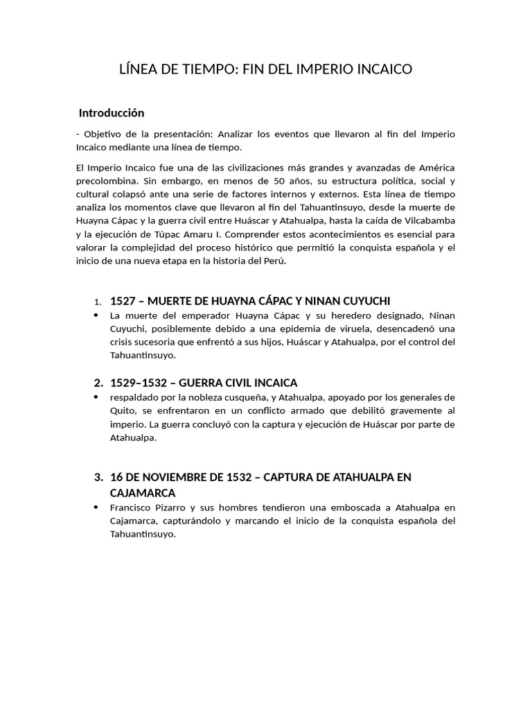Línea de Tiempo de Fin Del Imperio Incaico | PDF | Imperio Inca