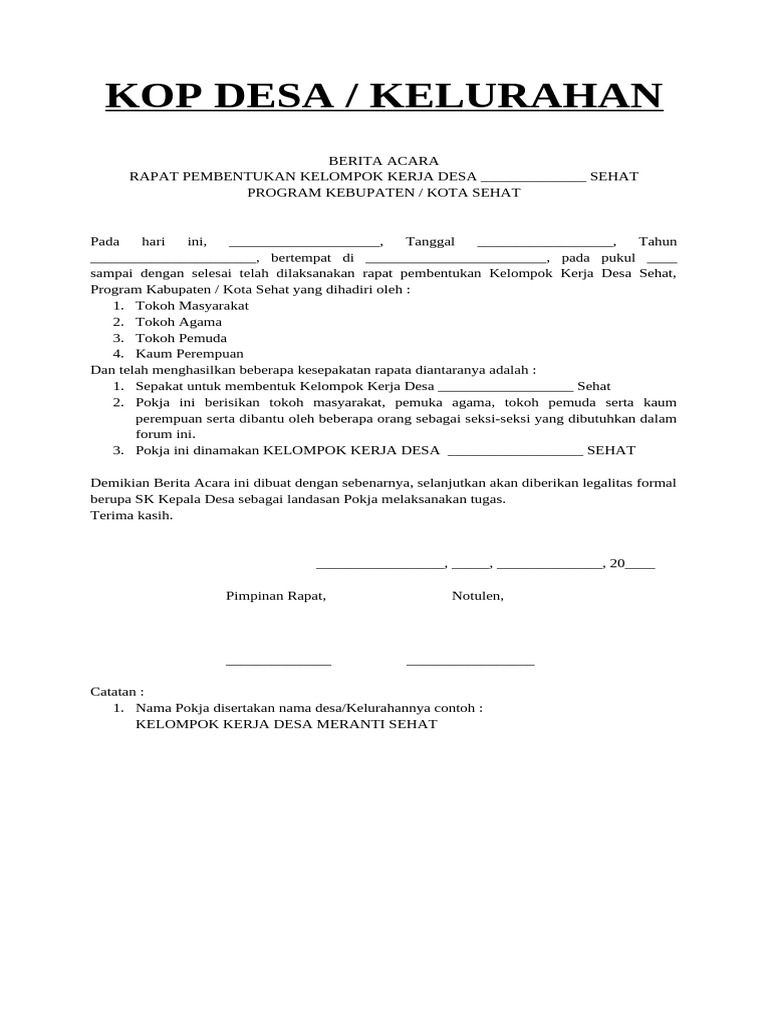 SK, Ba & Daftar Hadir Pokja Desa Kel | PDF