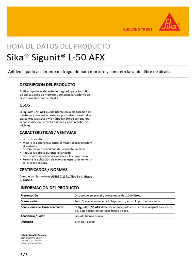 Sika Sigunit L-50afx | PDF | Hormigón | Mortero (Albañilería)