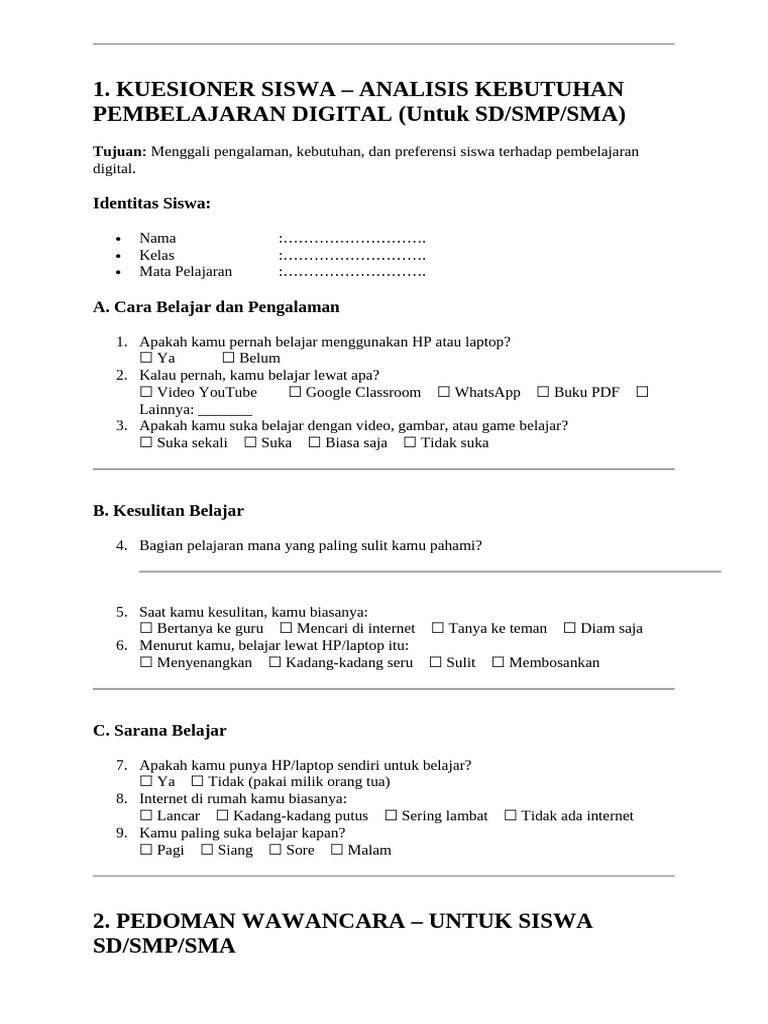 Instrumen Analisis Kebutuhan Pengembangan Modul Digital | PDF