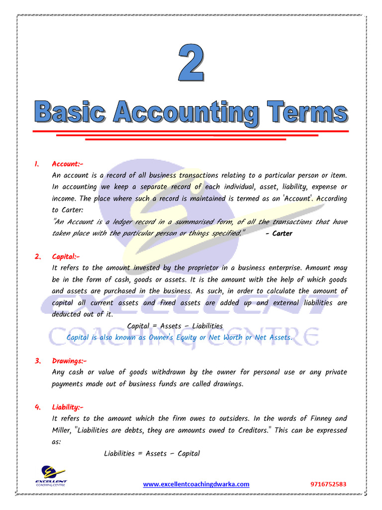 2. Basic Accounting Terms | PDF | Expense | Debits And Credits