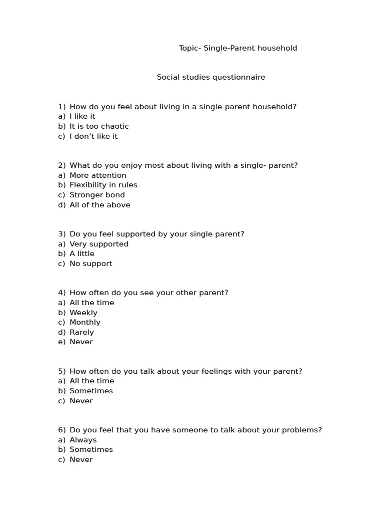 Single-Parent Household Questionnaire | PDF