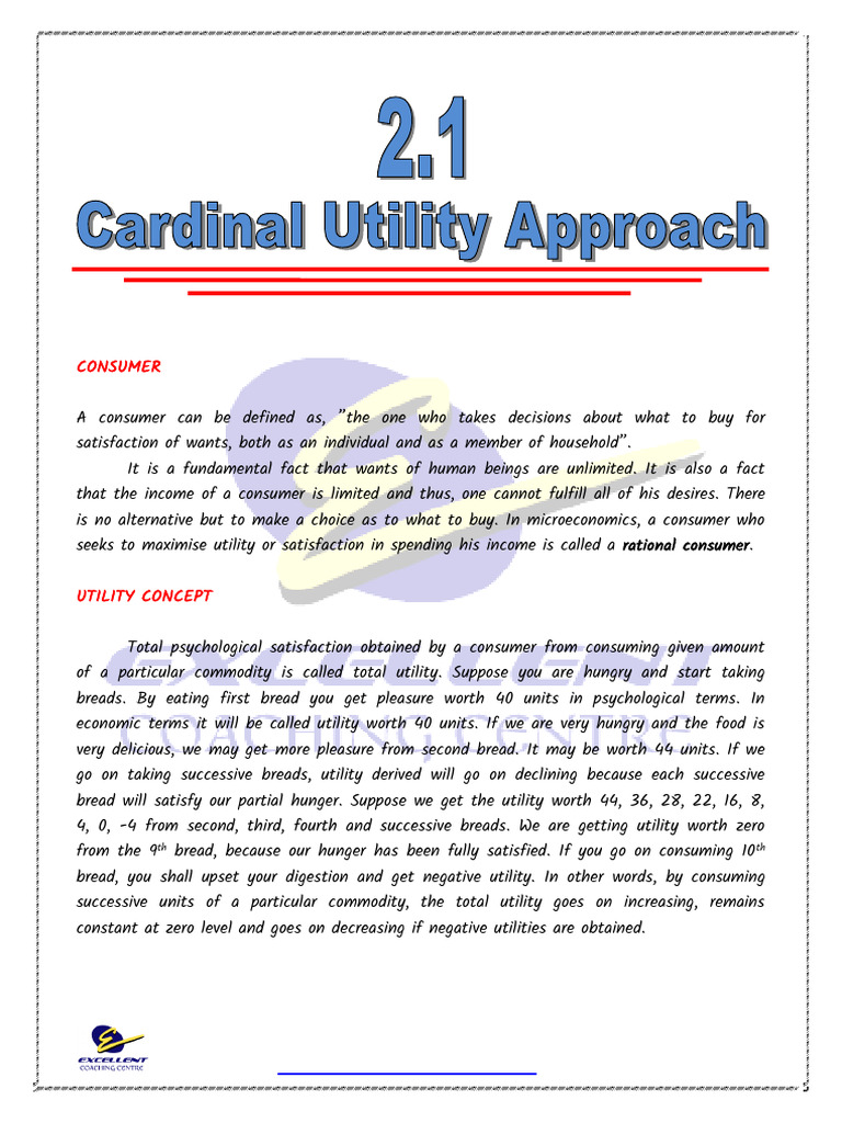2.1 Cardinal Utility Approach | PDF | Utility | Economic Surplus