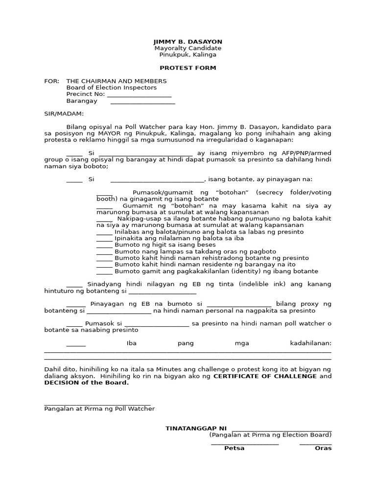 Sample Protest Form | PDF