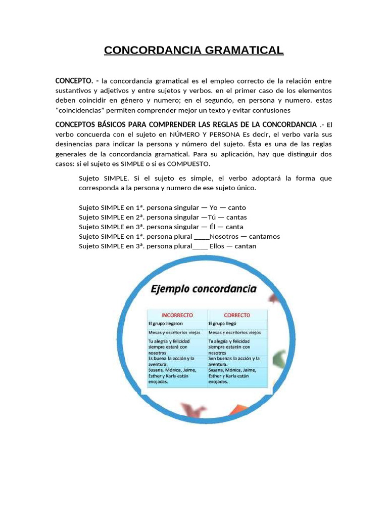 Concordancia Gramatical | PDF | Verbo | Asunto (gramática)