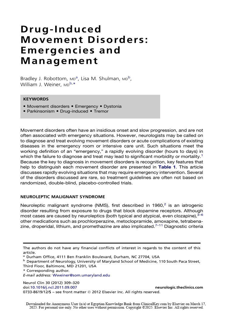 Drug-Induced Movement Disorders Emergencies and Management | PDF ...