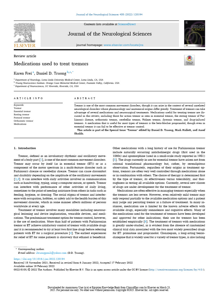 Tremor Medication Overview | PDF | Dystonia | Clozapine