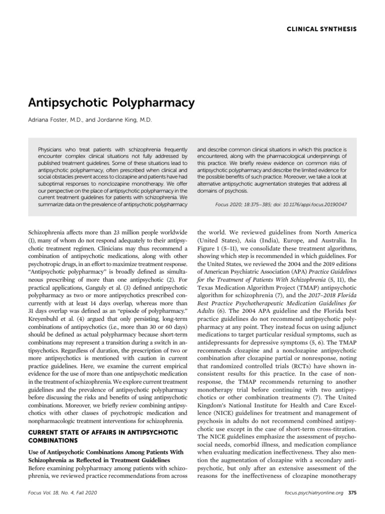Foster Et Al 2020 Antipsychotic Polypharmacy | PDF | Antipsychotic ...