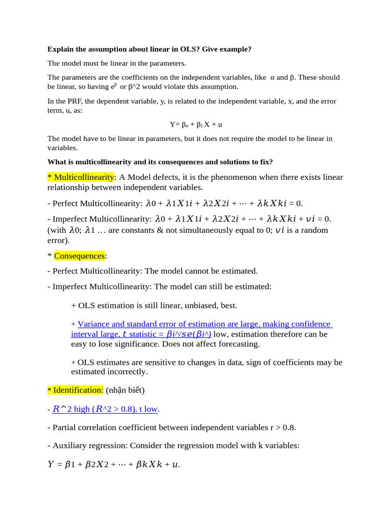 TỰ LUẬN LƯỢNG | PDF | Multicollinearity | Linear Regression