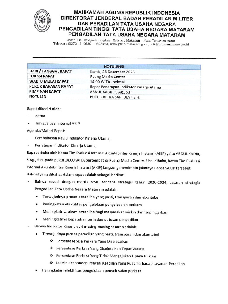 Notulen Rapat Reviu Iku | PDF