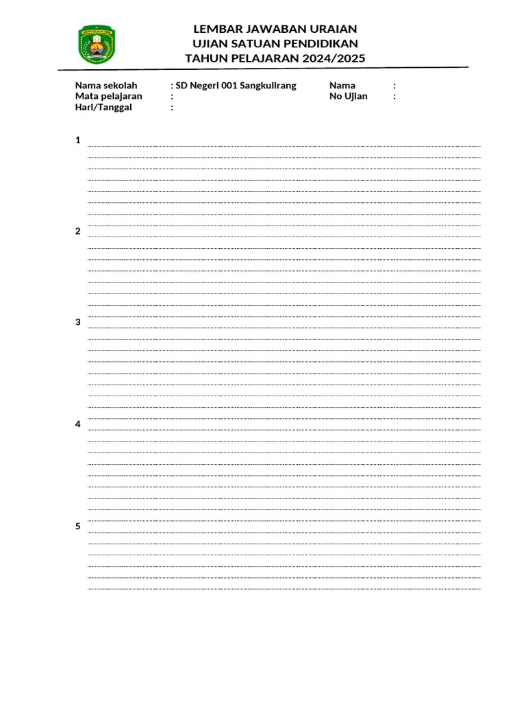 Lembar Jawaban Ujian SD 2024/2025 | PDF