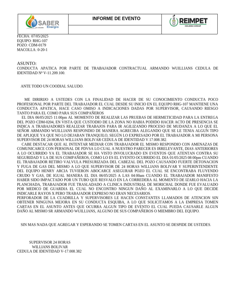 Informe de Evento Operaciones | PDF