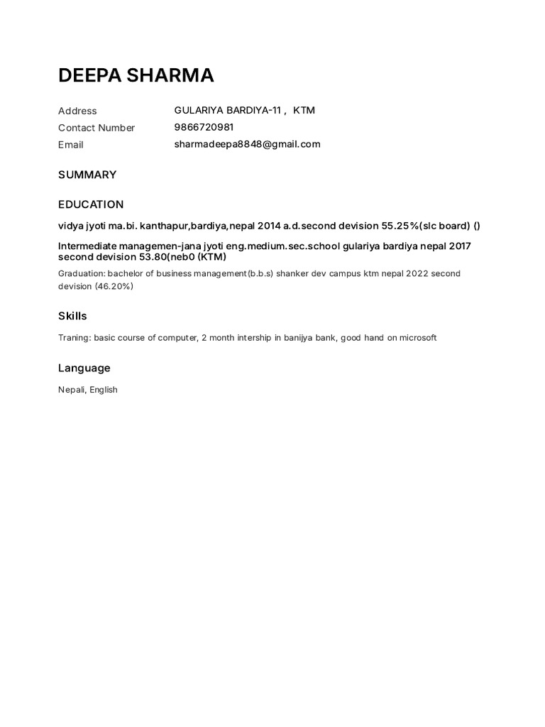Dipa Xetri CV | PDF