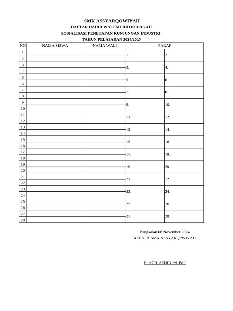 Daftar Hadir Wali Murid | PDF