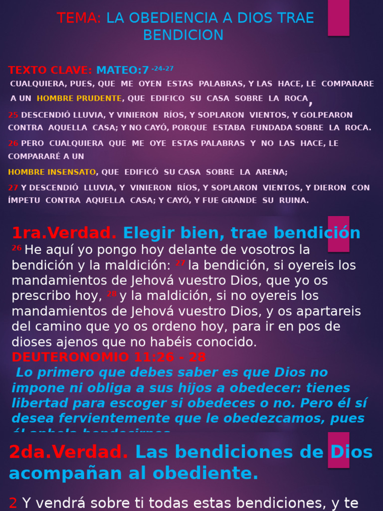 Predica. La Obediencia A Dios Trae Bendicion 2024 | PDF | Amor | Creencia religiosa y doctrina