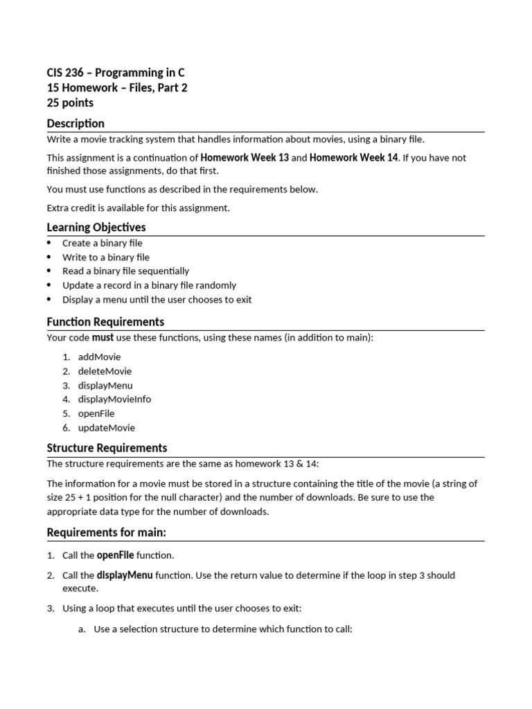 15 Homework - Files, Part 2 | PDF | Pointer (Computer Programming) | Command Line Interface