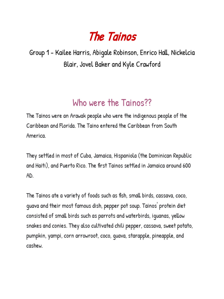 Taino Diet and Cuisine Overview | PDF