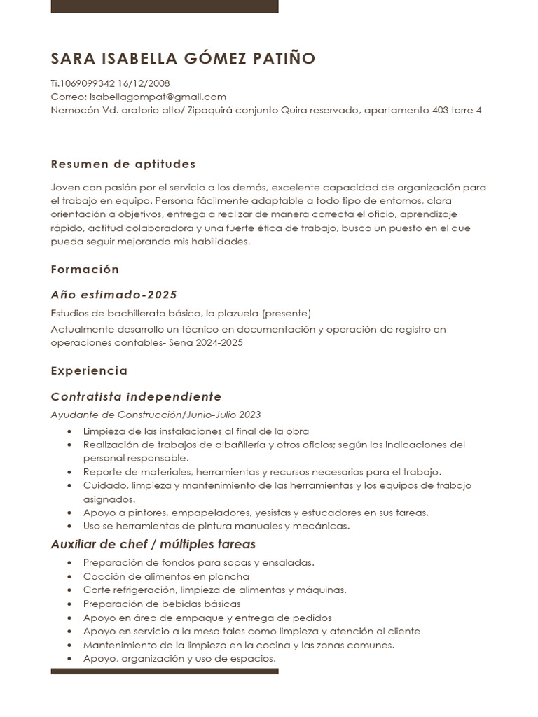 Hoja de Vida Isabella Gómez 2025 | PDF