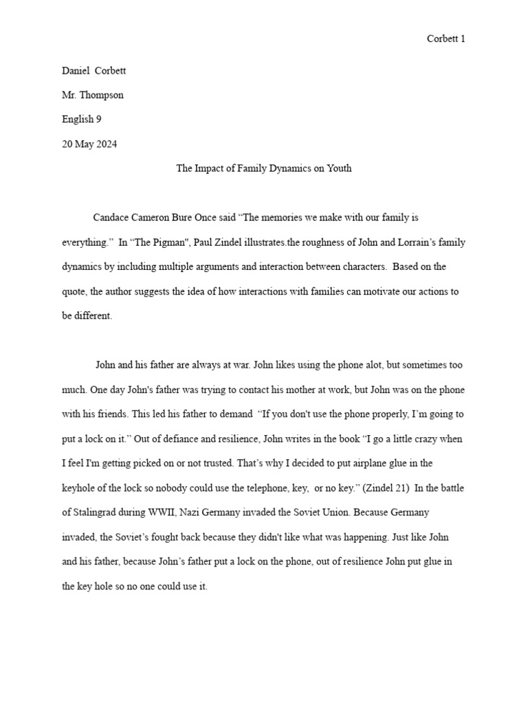 The Pigman Essay Final Draft - 6548737 | PDF