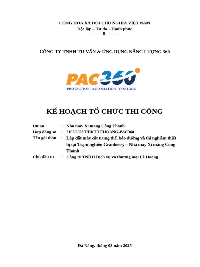KE HOACH TO CHUC THI CONG Xi Mang Cong Thanh | PDF