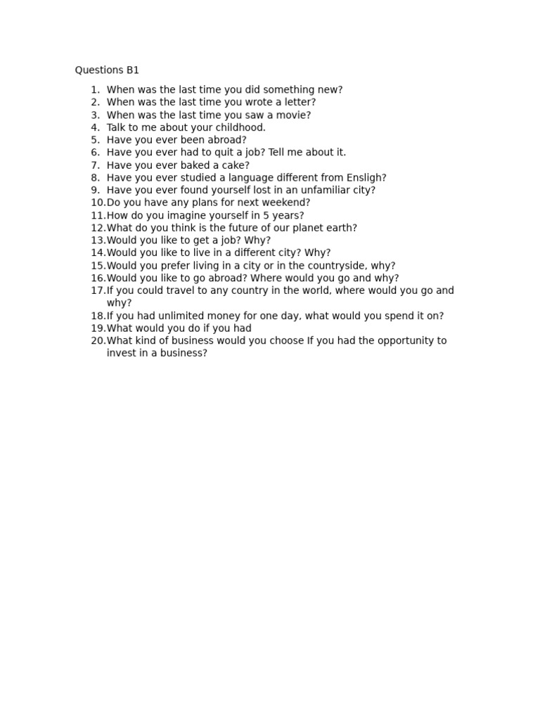 B1 Speaking Questions | PDF