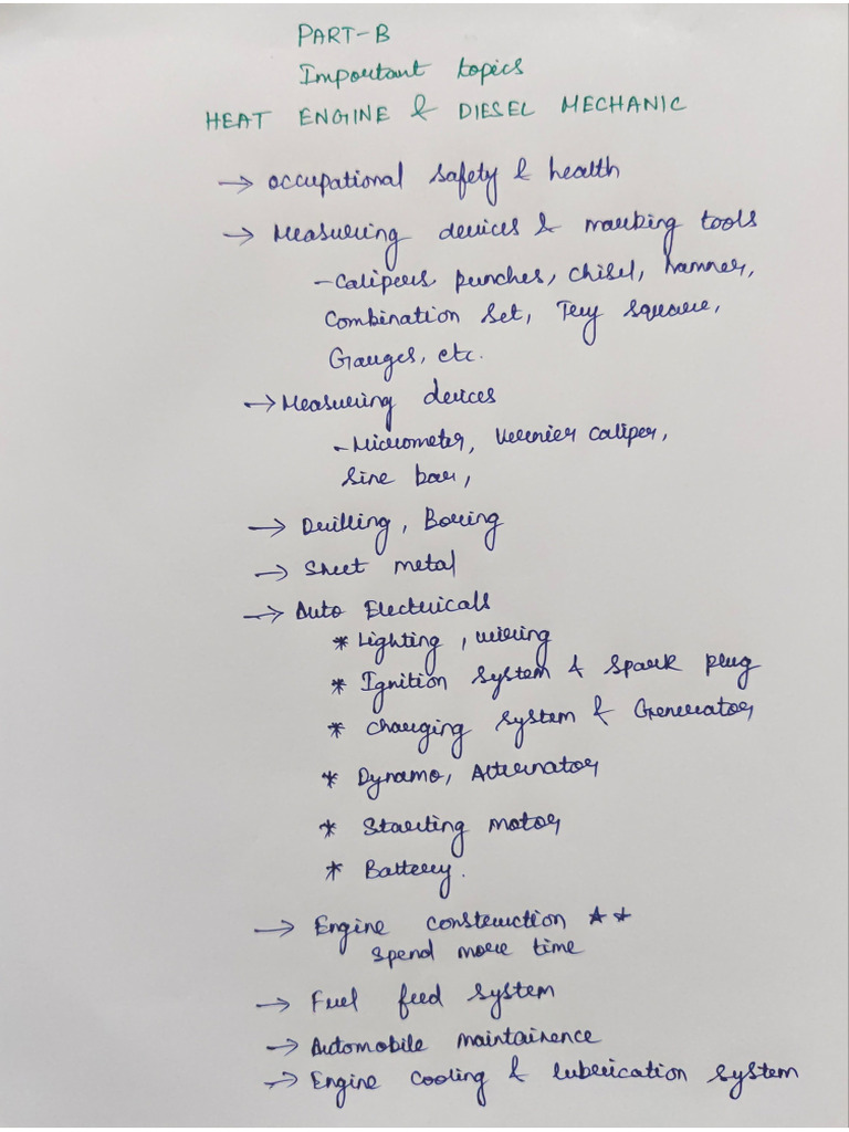 Heat Engine & Diesel Mechanic Part B Topics | PDF