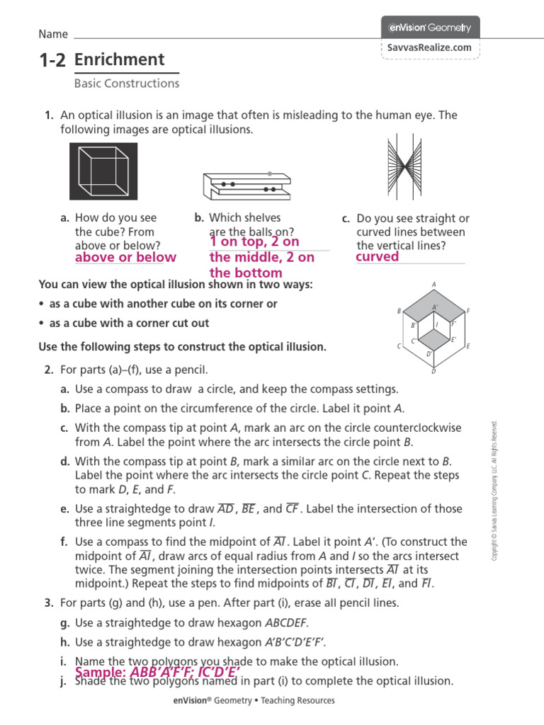 Answer Key - 1-2 - Enrichment | PDF | Circle | Euclidean Geometry
