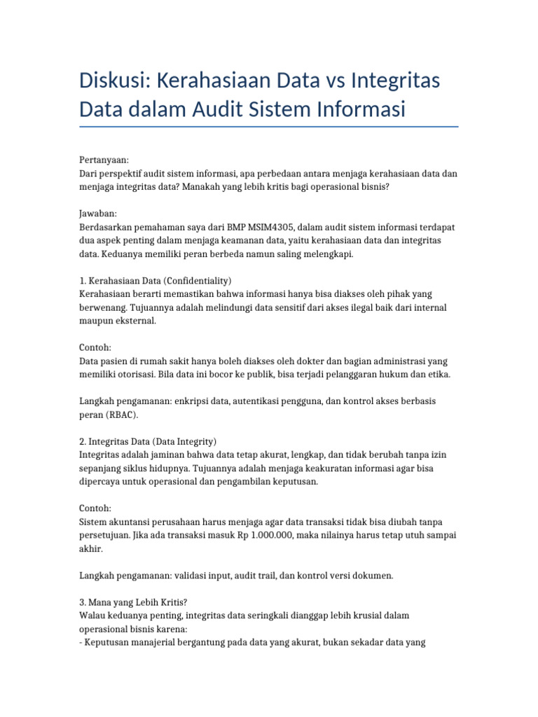 Kerahasiaan vs Integritas Data dalam Audit | PDF
