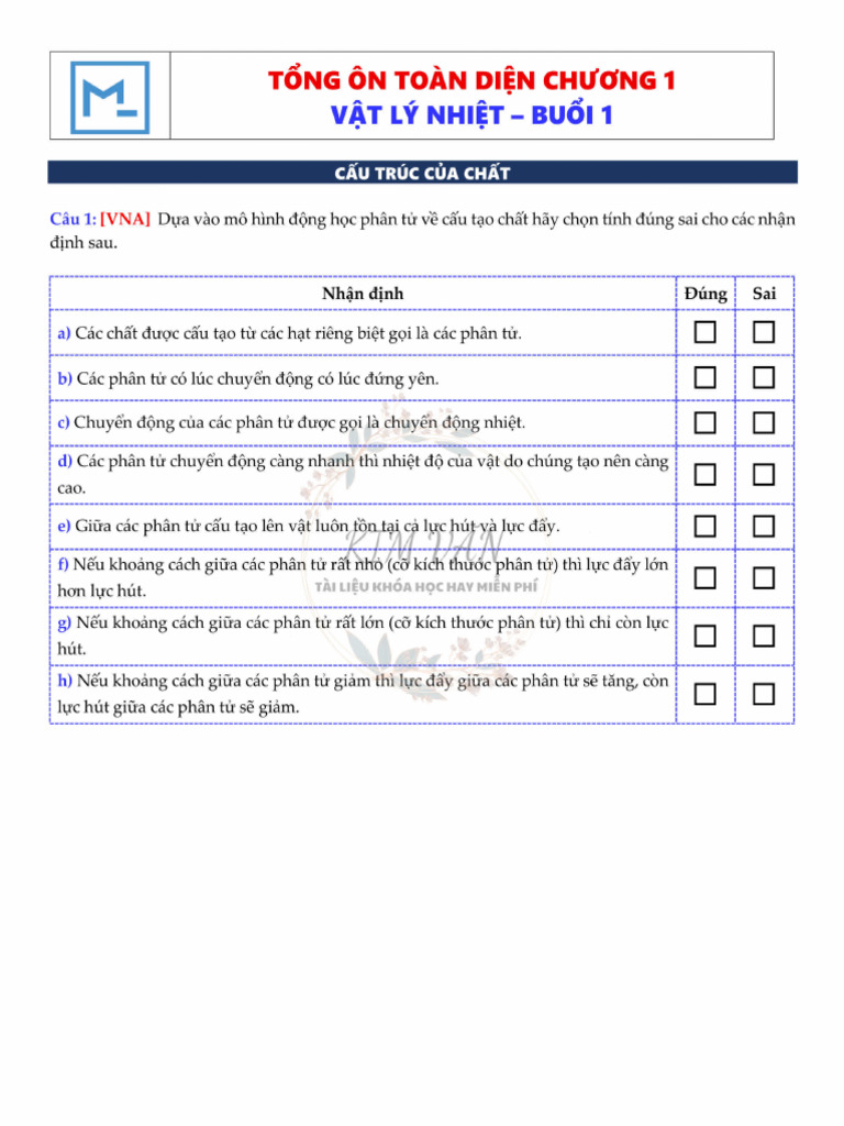 Tong On Toan Dien Chuong 1 - Vat Ly Nhiet - Buoi 1 | PDF