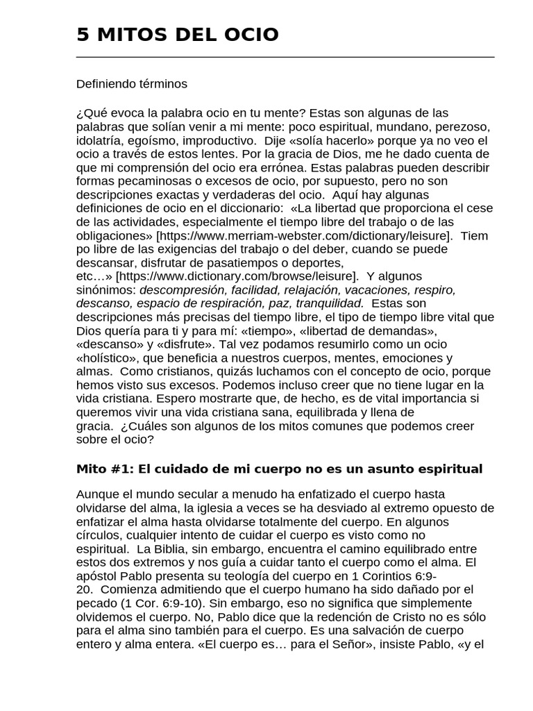Desmitificando el Ocio: 5 Mitos Clave | PDF | Cristo (título) | Dios