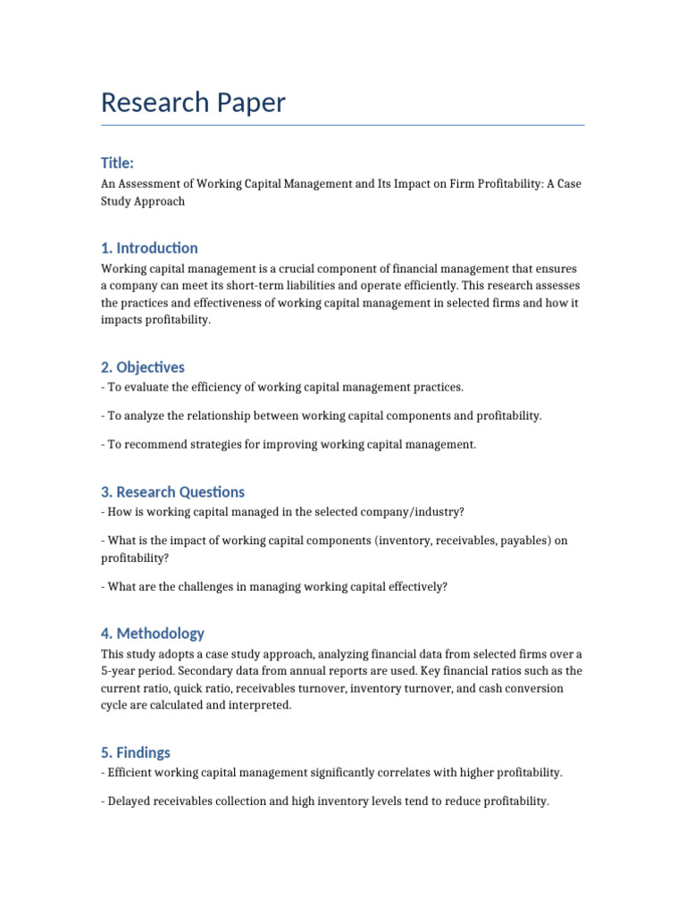 Impact of Working Capital on Profitability | PDF