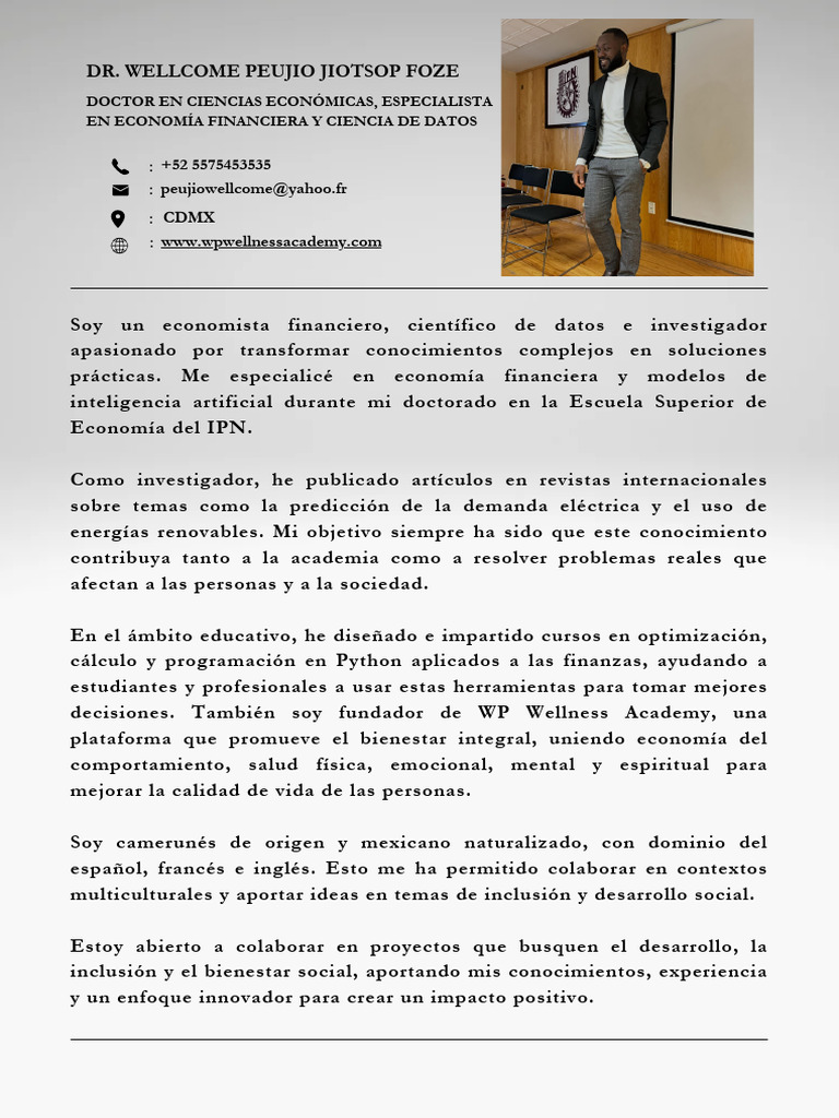 Dr. Wellcome Peujio Jiotsop Foze: Economista y Científico de Datos | PDF
