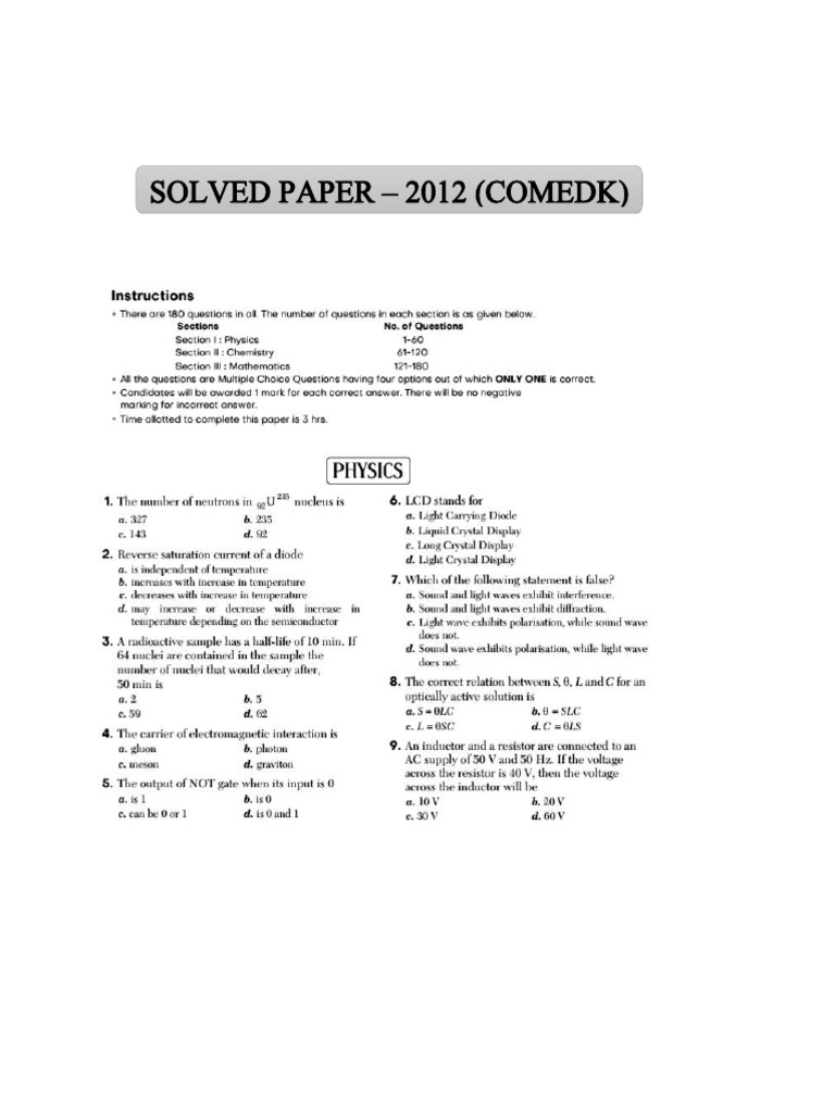 Comedk 2012 | PDF