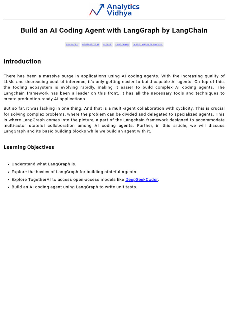 Build An Ai Coding Agent With Langgraph By Langchain Pdf Artificial