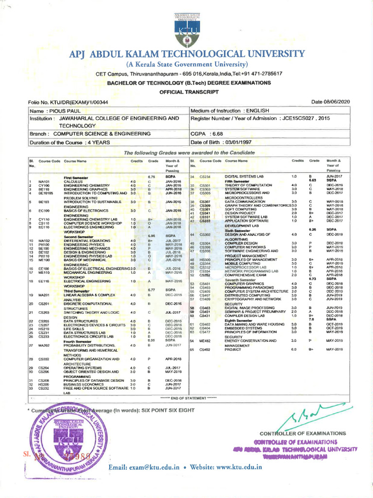 Degree Transcript | PDF